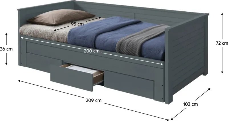 Rozkládací postel 90/180x200, šedá, GORETA Kondela 0000252394