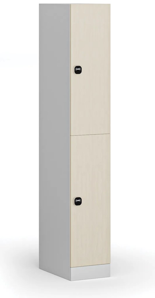 Šatní skříňka S1 s úložnými boxy, 2 boxy, 1850 x 300 x 500 mm, RFID zámek, laminované dveře, dub přírodní
