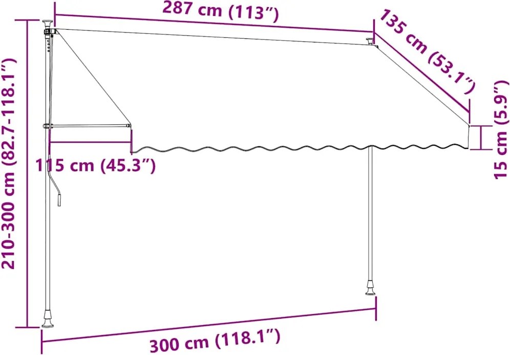 Ručně zatahovací markýza 300 cm oranžovo-hnědá 145838