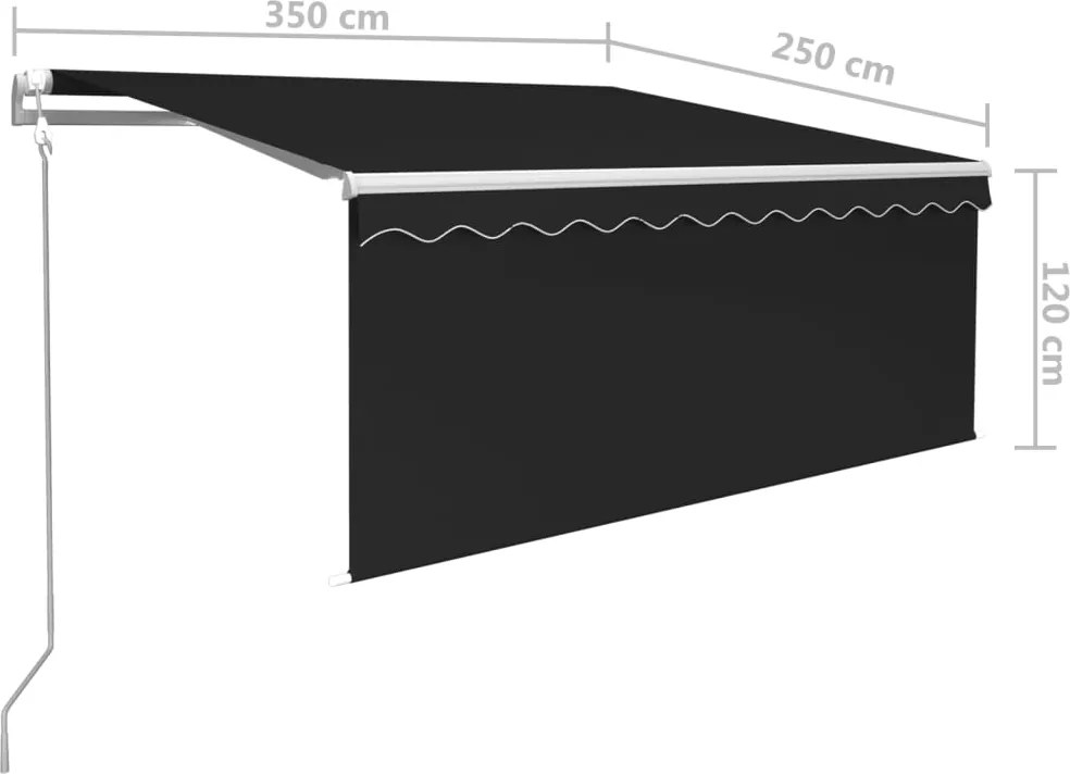 vidaXL Marketos Automatická markýza roleta LED senzor větru 3,5x2,5 m antracit