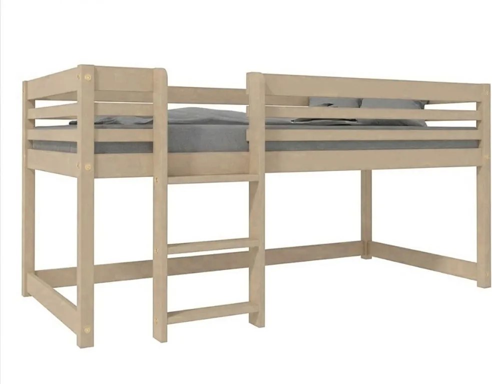 Benlemi Nízká vyvýšená postel TULY s žebříkem 90x200 cm Zvolte barvu: Světle šedá, Zvolte stranu: Vlevo, Zvolte variantu: Bez závěsu