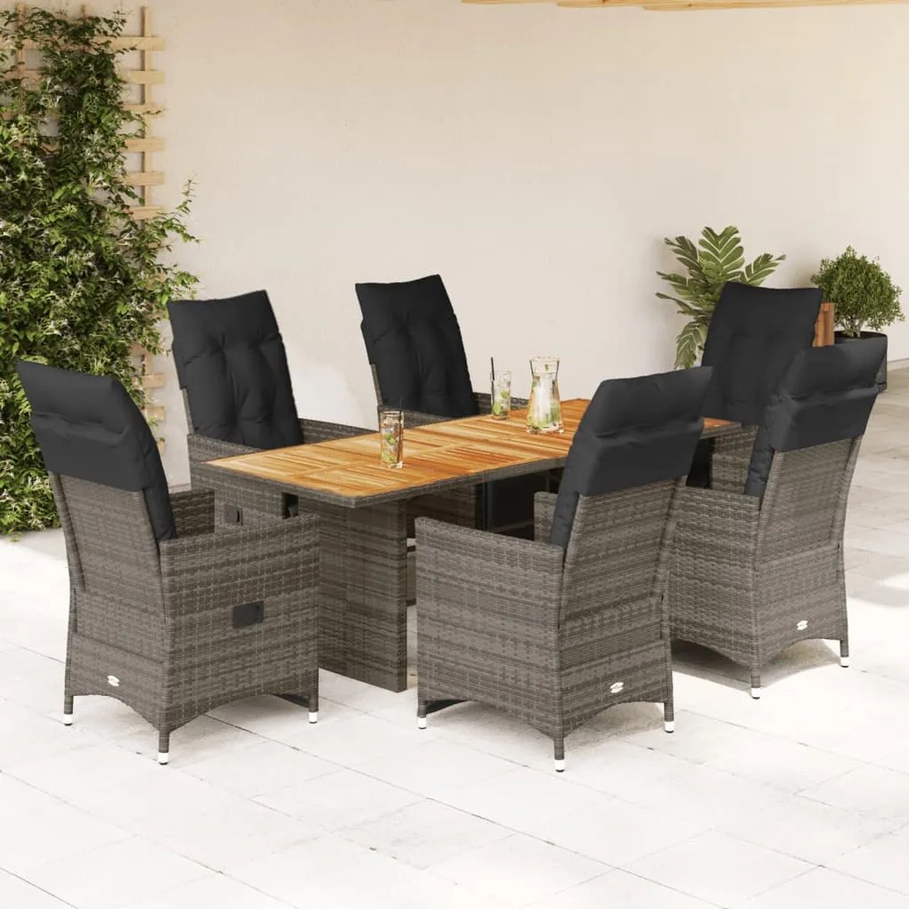 7dílný zahradní bistro set s poduškami šedý polyratan 3276891