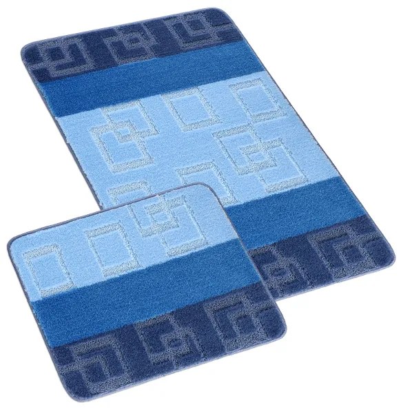 Bellatex koupelnové předložky SADA BANY 60x100 + 60x50 cm  bez výkroje Kostka modrá