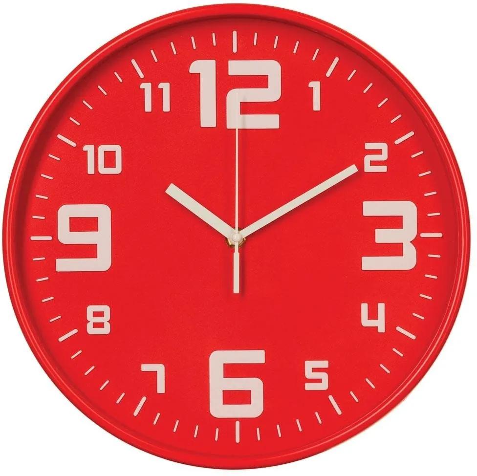 Kulaté plastové nástěnné hodiny, červené – Ø 30 cm