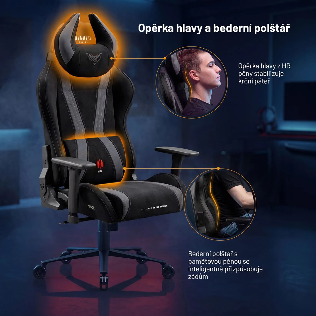 Herní křeslo z látky černé Normal Size: Diablo X-Horn 2.0 Burned Black