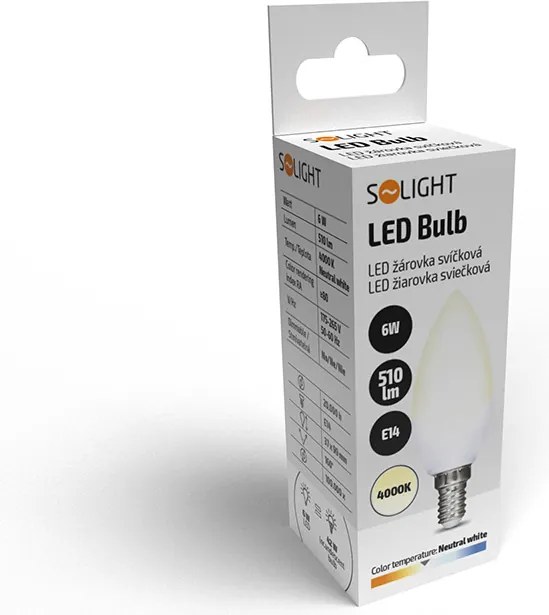 LED žárovka Solight, svíčka, 6W, E14, 4000K, 510lm (WZ410-1)