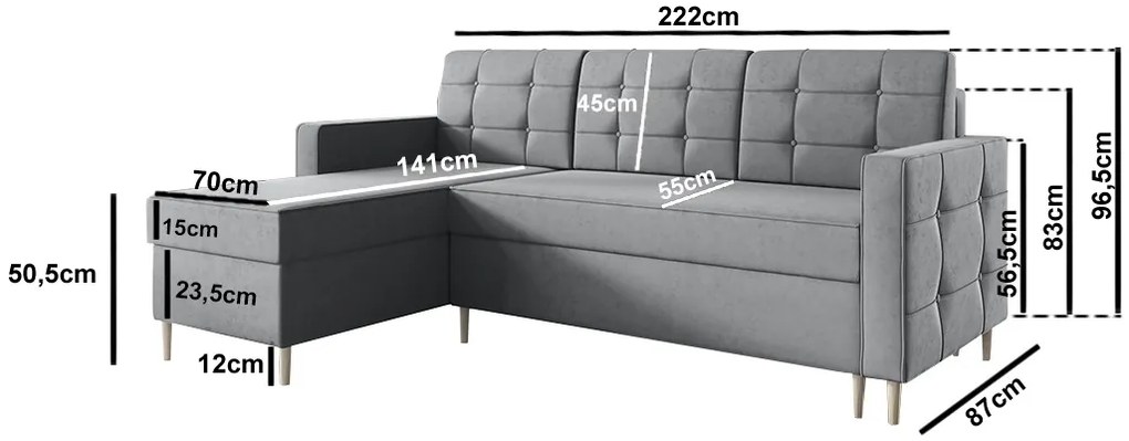 Eka Rohová sedačka SOREN, 222 cm Roh pohovky: Pravý, Barva látky: TRINITY 15