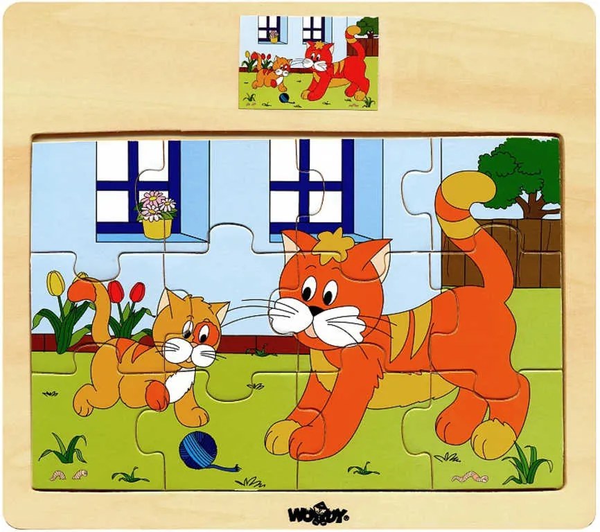 WOODY DŘEVO Puzzle na desce Zvířátka domácí s mláďátky 6 druhů 93010