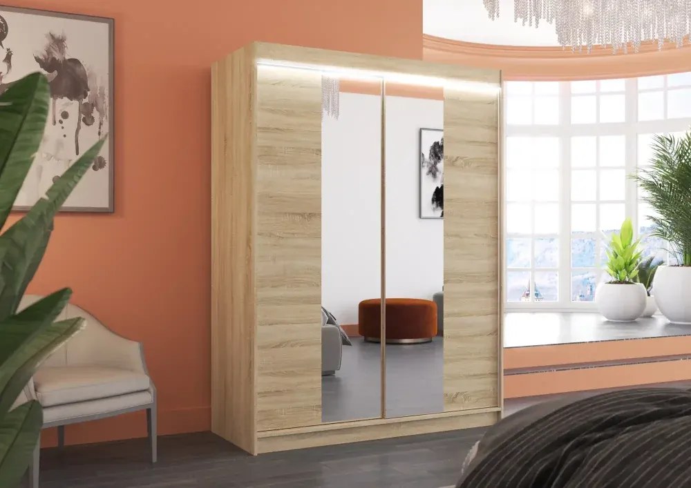 Posuvná skříň se zrcadlem a LED osvětlením FEVER 150