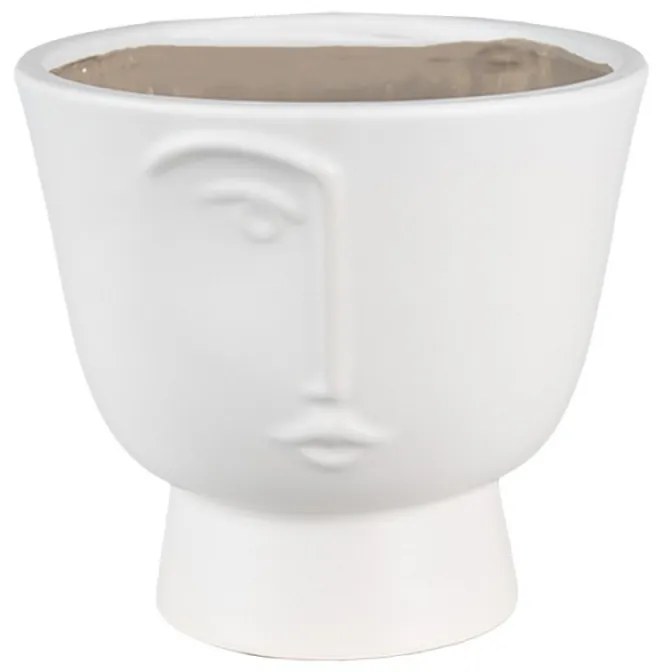 Bílý keramický obal na květináč s polovinou obličeje Annet L – 17x15 cm