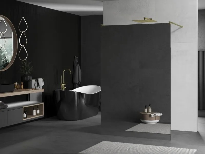 Mexen Kioto, sprchová zástěna Walk-In 110 x 200 cm, 8mm sklo vzor zrcadlo, zlatý matný profil, 800-110-002-55-50