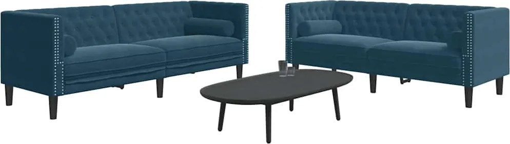 2dílná sedací souprava Chesterfield s podhlavníky modrá samet 3209299