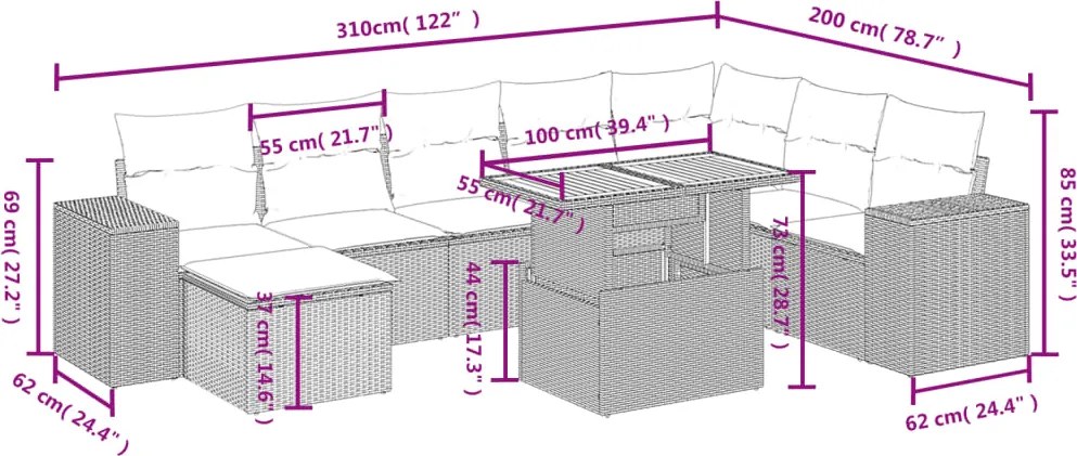 9dílná zahradní sedací souprava s poduškami černá polyratan 3272771