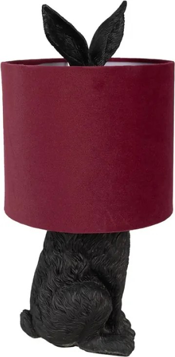 Černá stolní lampa králík s vínovým stínidlem Konijn – 20x43 cm