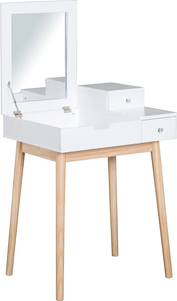 HOMCOM Toaletní Stůl s Zrcadlem Moderní Styl - 2 Zásuvky, Sklopné Zrcadlo do Ložnice, Obývacího Pokoje, 60 x 50 x 85,5 cm | Aosom
