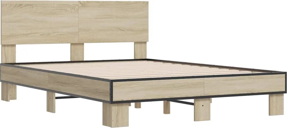 Rám postele dub sonoma 140 x 190 cm kompozitní dřevo a kov 3280213