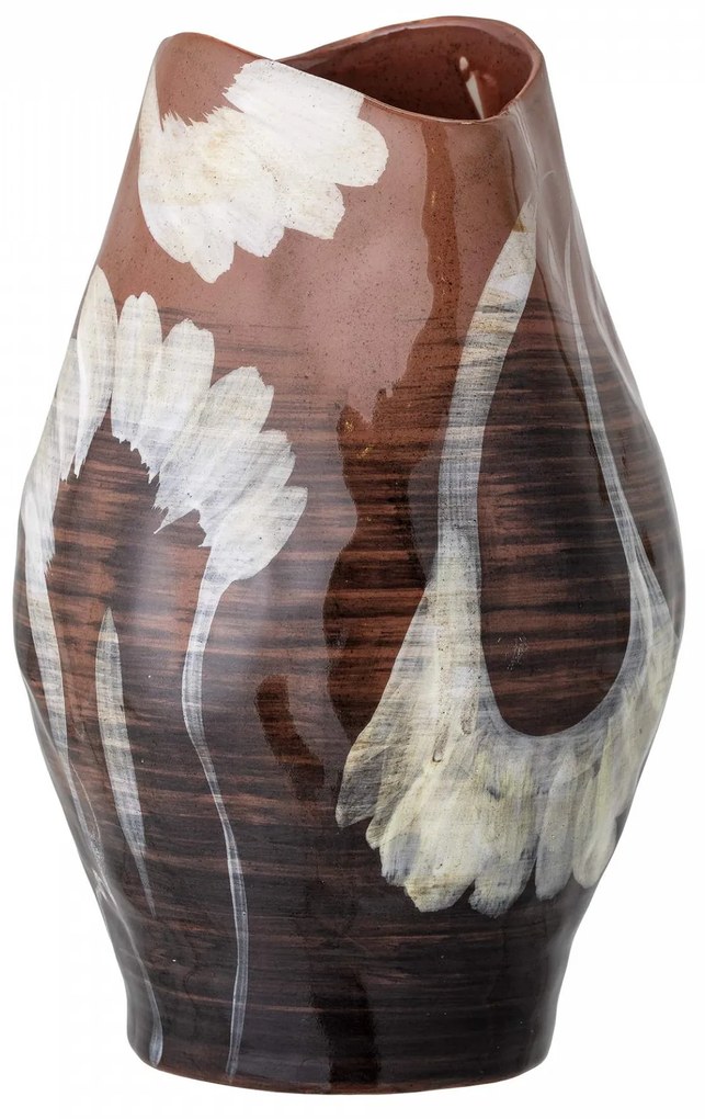 Bloomingville Kameninová váza Obsa Brown 30cm, hnědá barva, krémová barva, keramika