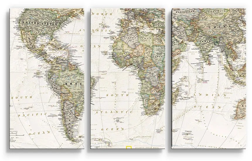 Sablio Obraz - 3-dílný Mapa světa - 120x80 cm