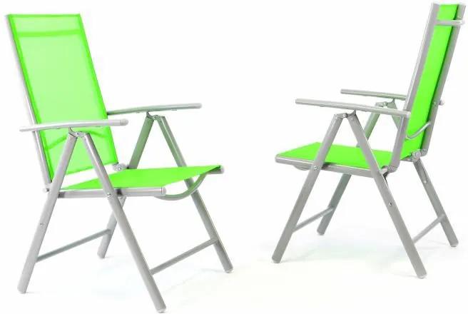 2 ks hliníková zahradní židle s polohovatelným opěradlem, zelená