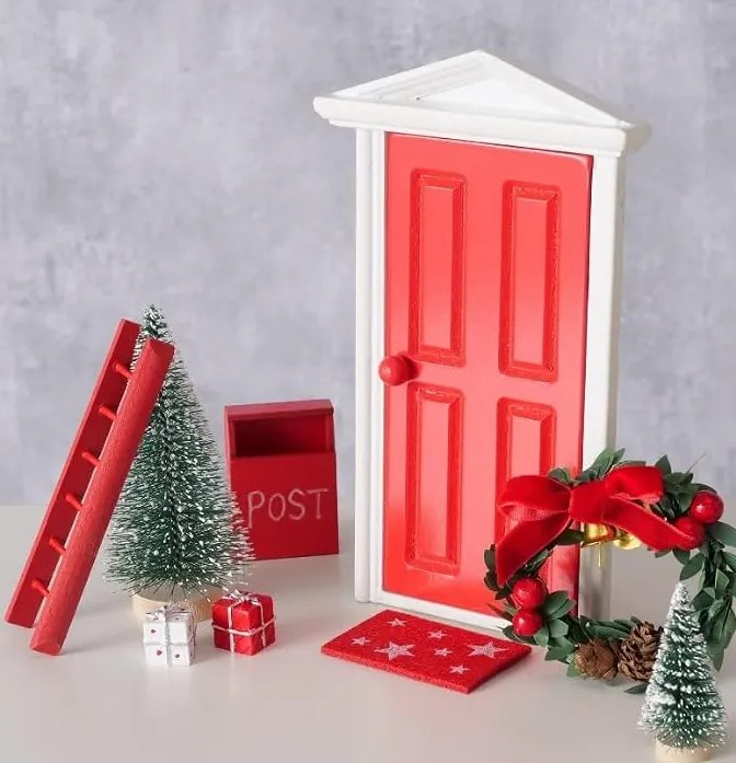 Dveře pro vánočního skřítka s doplňky ELF DOOR 17,5 cm, červené