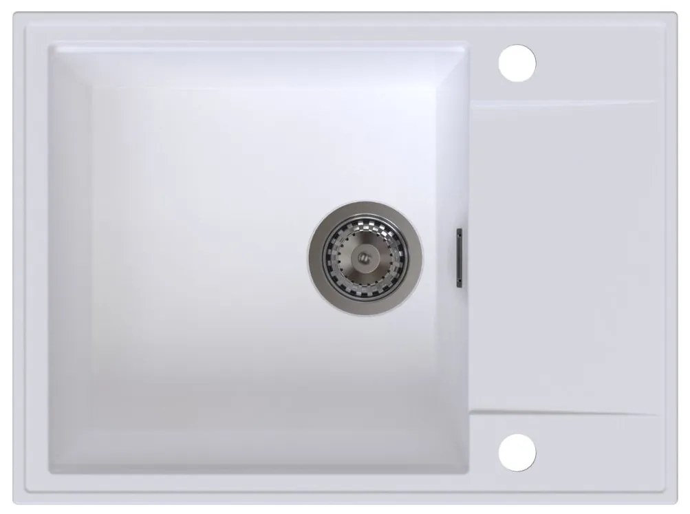 Sink Quality Sink55, kuchyňský granitový dřez 620x460x215 mm + grafitový sifon, bílá, SKQ-SINK.W.1KKO.XB
