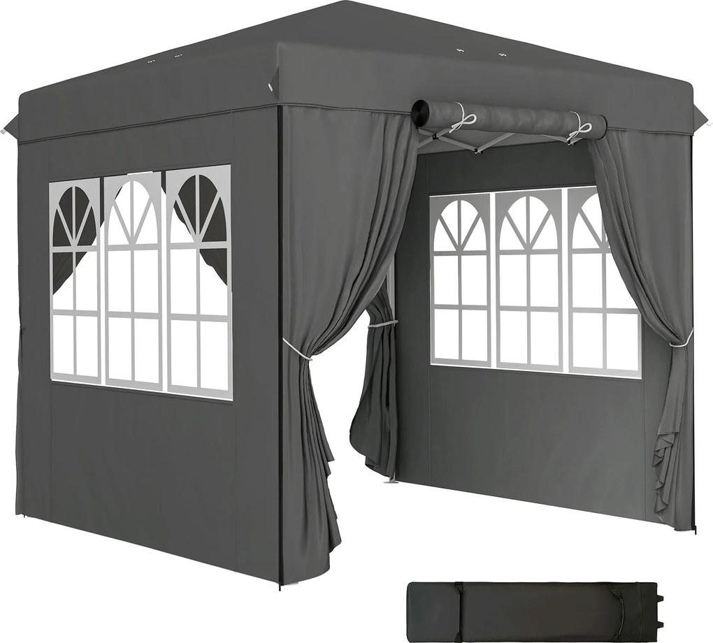 Outsunny Pavilon 2,5x2,5m, Voděodolný Stabilní Zimní Pop-up Skládací Pavilon, UV Ochrana 50+, Skládací Party Stan Zahradní Stan s 4 Bočními Panely a T