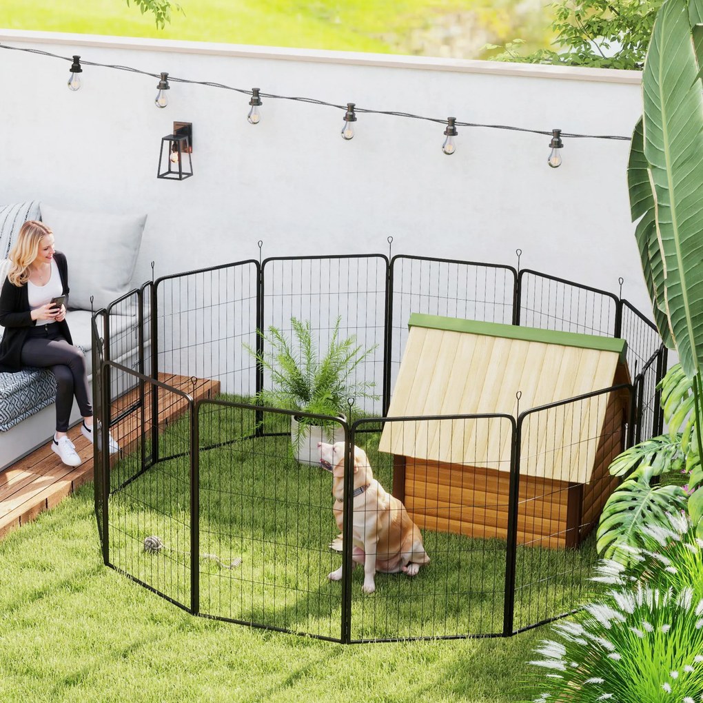 PawHut Playpen pro štěňata s 12 panely 68x100 cm - Dveře, kolíky do země, flexibilní, skládací ochranný kryt - Volný prostor, 100 cm vysoký