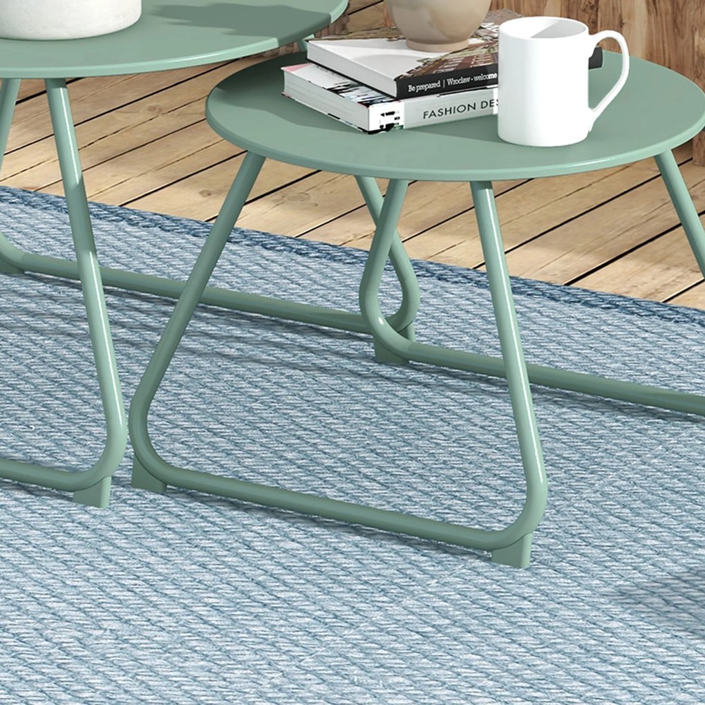 Sada 2 skládacích kulatých zahradních stoleků Outsunny z epoxy kovu, stabilní stolek pro venkovní použití Ø60 a Ø48 cm, zelený | Aosom