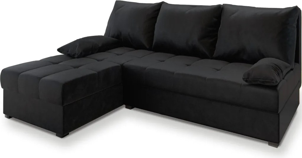 Rohová rozkládací sedací souprava do L CELESTE, 200 cm, s úložným prostorem Roh pohovky: Pravý roh, Barva látky Kronos: Černá (Kronos 07)