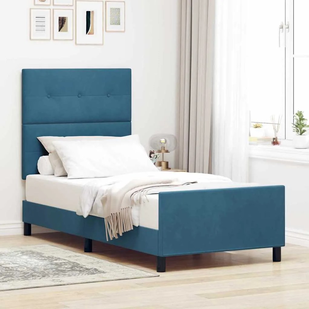 Postel s boxspringem s čelo Tmavě modrá 100 x 200 cm samet 3344925