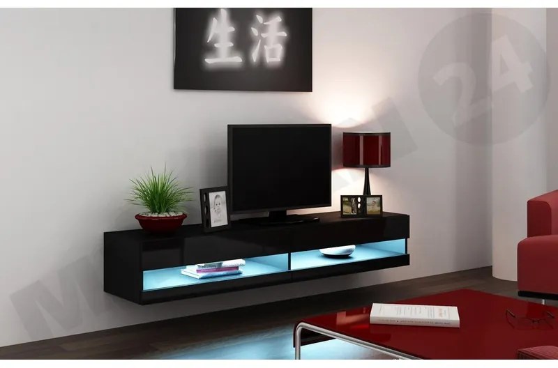 TV stolek Zigo New 180, Osvětlení: osvětlení LED - bílé, Barva: šedá / šedá lesk