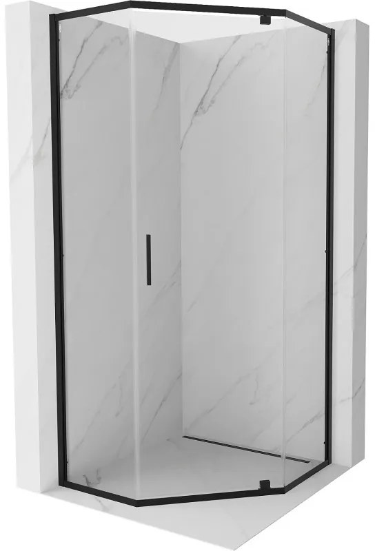 Mexen Exo, pětiúhelníkový sprchový kout s výklopnými dveřmi 80 x 80 cm, 6mm čiré sklo, černý profil, 812-080-080-70-00