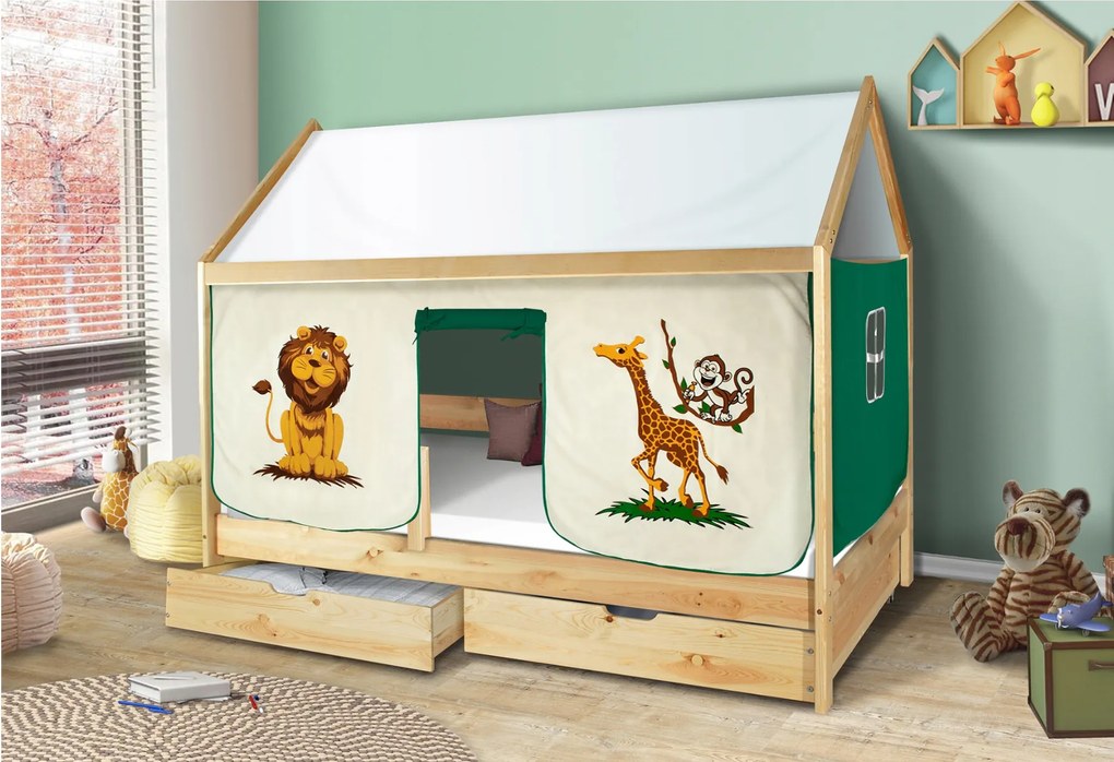 Dětská domečková postel KIDS SAFARI - PŘÍRODNÍ 200x90 cm