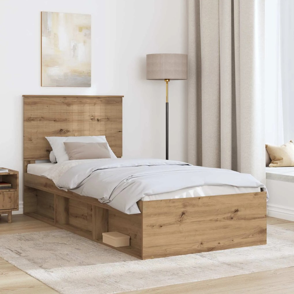Rám postele Umělecký dub 90 x 200 cm Masivní borové dřevo 3411063
