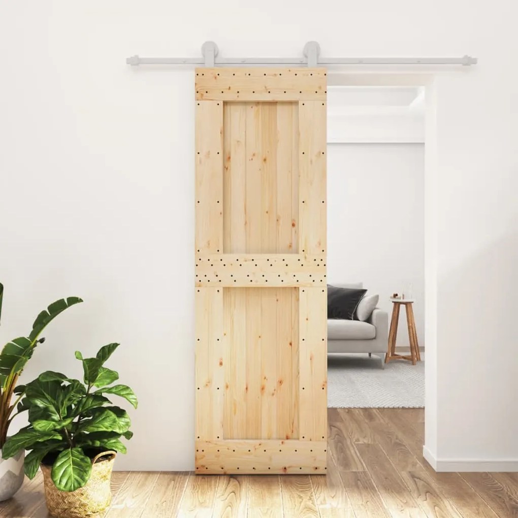 Posuvné Dveře S Kováním 70 X 210 Cm Masivní Borové Dřevo