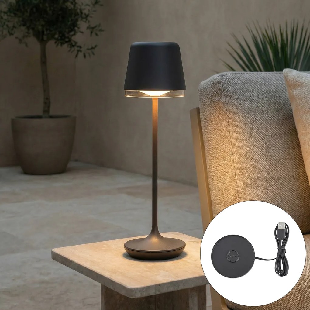 Stolní lampa černá vč. LED IP65 dobíjecí s nabíjecí stanicí - Treble