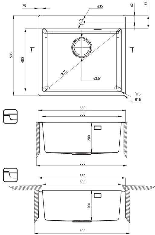 Deante Steel sink, 1-bowl