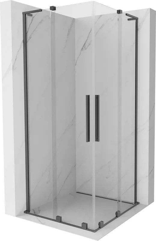 Mexen Velar L Duo, sprchový kout s posuvnými dveřmi 80 x 80 cm, 8mm čiré sklo, broušený grafit, 871-080-080-02-03-95