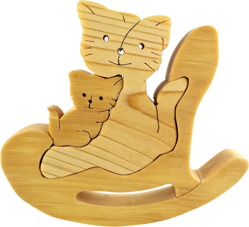 AMADEA Dřevěné puzzle houpací kočka, masivní dřevo dvou druhů dřevin, 14 cm