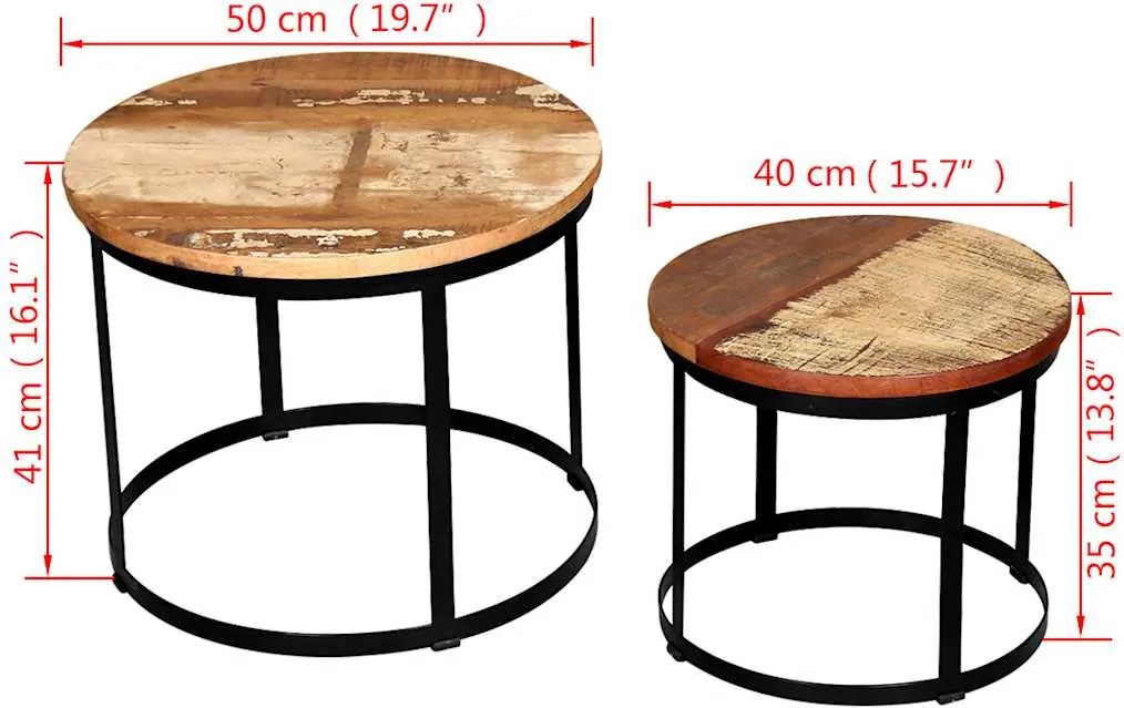 2 konferenční stolky masivní recyklované dřevo kulaté 40cm/50cm 244007