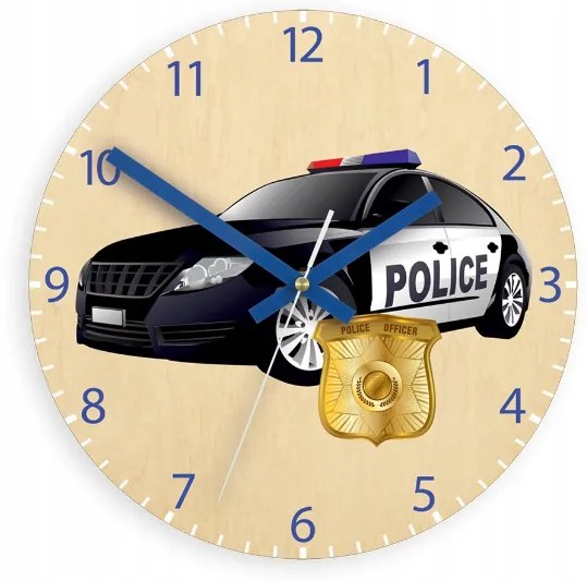 M.Clock Dětské nástěnné hodiny policejní vůz 30x30cm hnědé