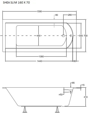 NIKIDO - B Akrylátová vana SHEA SLIM 140x70, 150x70, 160x70, 170x70 Velikost: 180x80