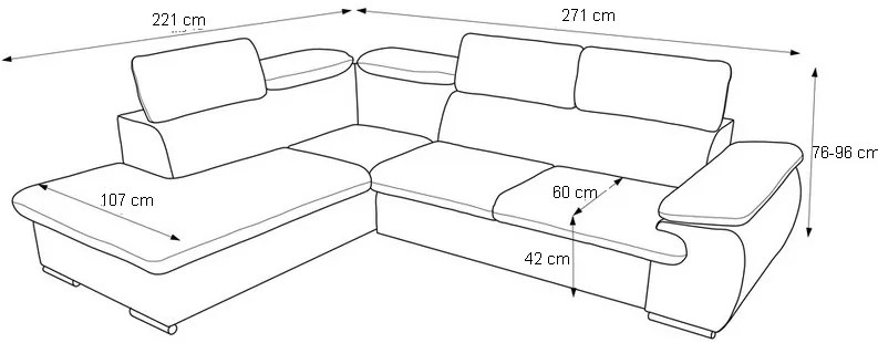 Rohová sedací souprava Viera, svěle šedá tkanina, levý roh