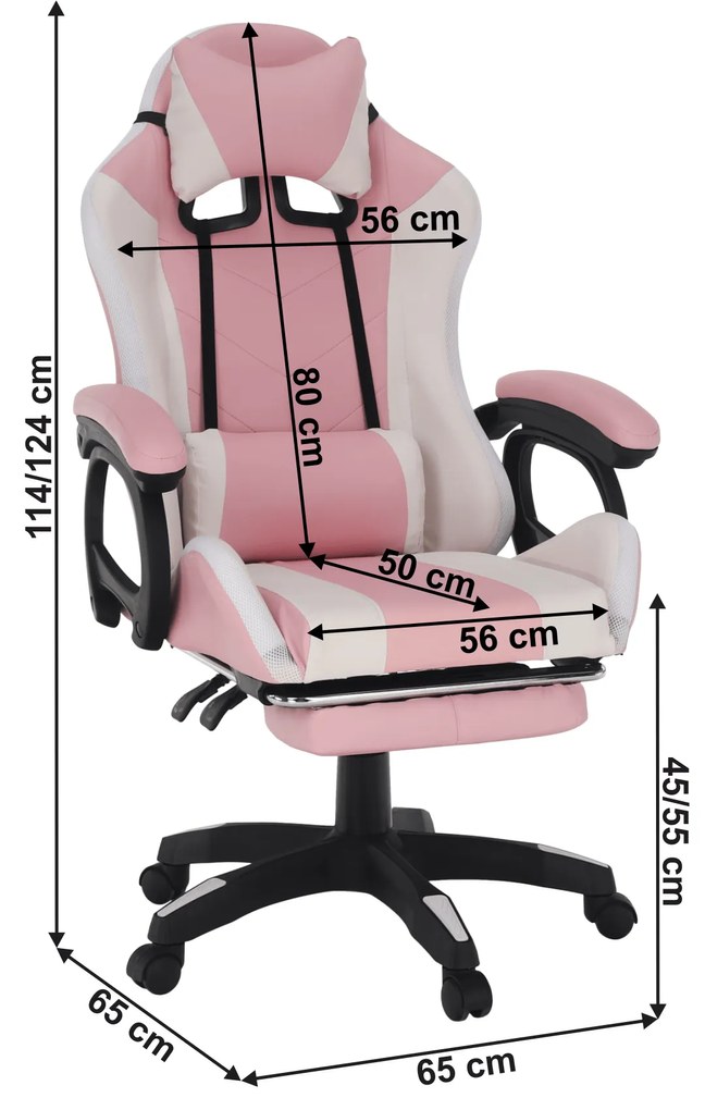Kondela Kancelářské/herní křeslo s RGB LED podsvícením, růžová/bílá, JOVELA