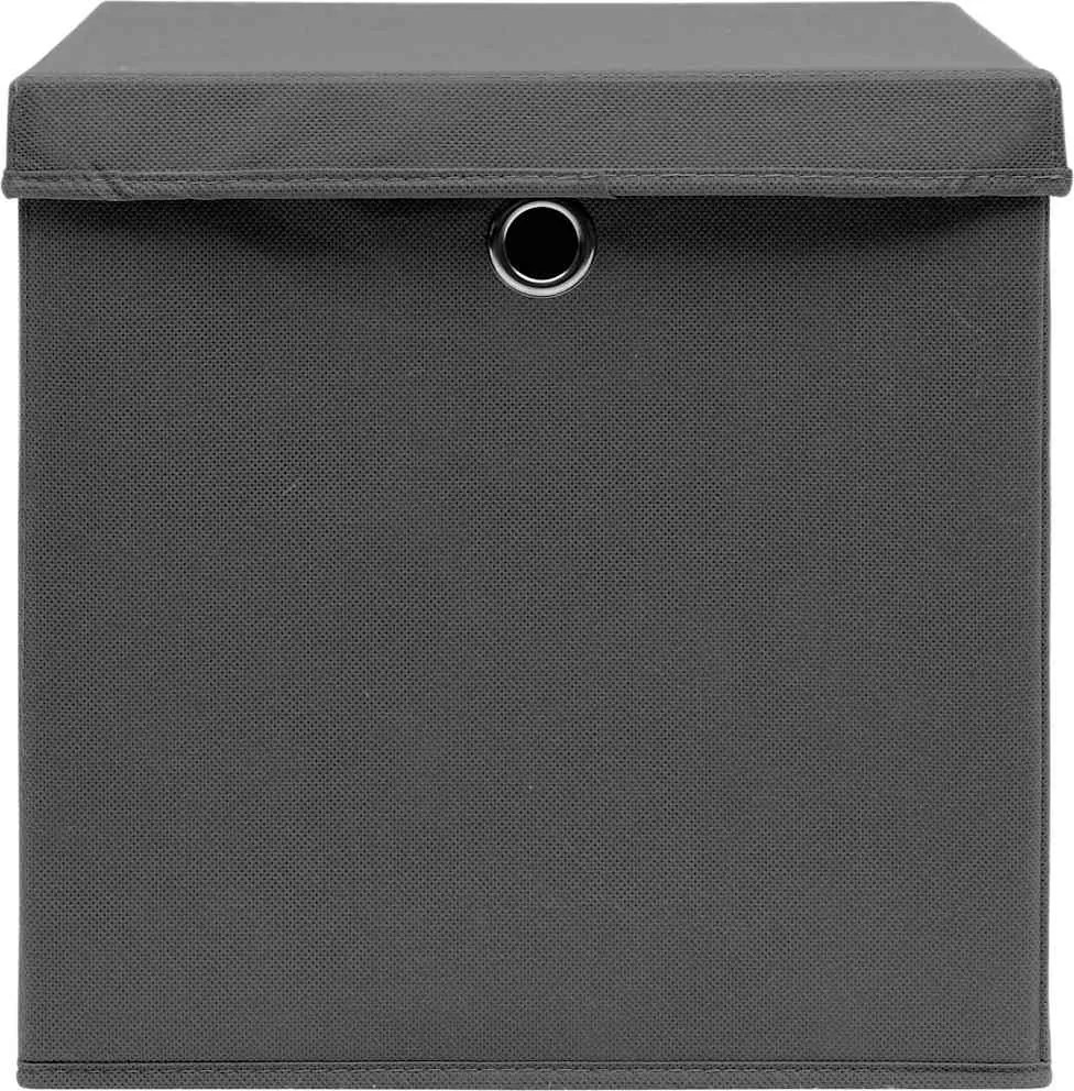 Úložné boxy s víky 10 ks šedé 32 x 32 x 32 cm textil 288336