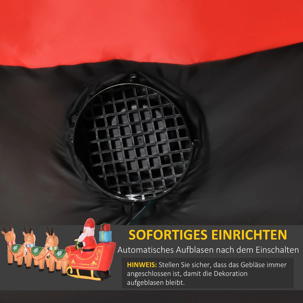 HOMCOM Nafukovací Santa Claus a sobi venkovní vánoční dekorace, včetně ventilátoru, 140 cm, červená + hnědá