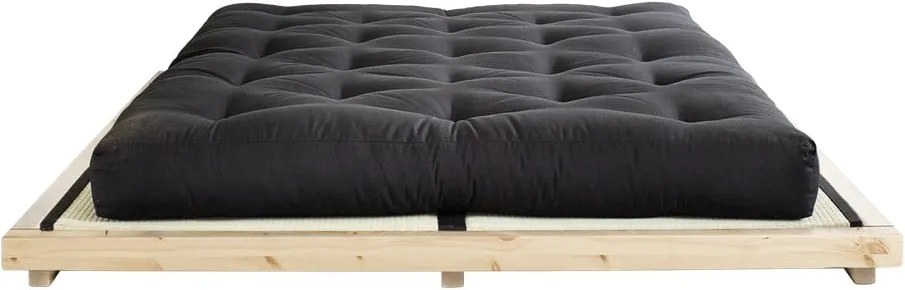 Dvoulůžková postel z borovicového dřeva s matrací a tatami Karup Design Dock Comfort Mat Natural Clear/Black, 140 x 200 cm