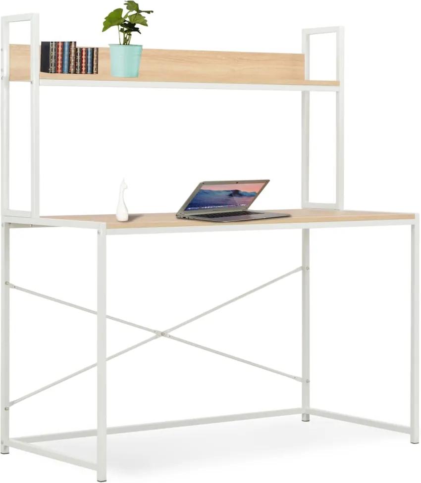 PC stůl Miami s poličkou | bílý/dub - 120 x 60 x 138 cm