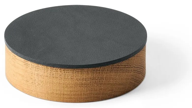 Antracitový/v přírodní barvě dřevěný/z eko kůže úložný box s víkem/dekorativní ø 11x3,5 cm Circle Nupo – LIND DNA