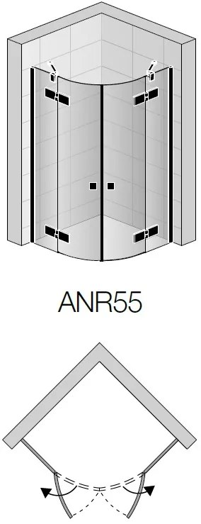 Ronal (Sanswiss) Ronal, ANNEA Black Line čtvrtkruh s dvoukřídlými dveřmi ANR Sklo: 07 čiré, Rozměr: 900x900